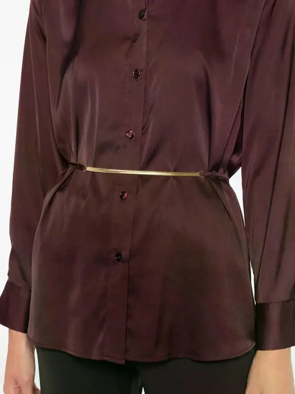 Imperial Belted Satin-finish Shirt - Purple