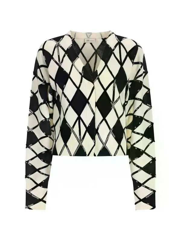 Blumarine Diamond Argyle-pattern Sequin-embellished Cardigan - White