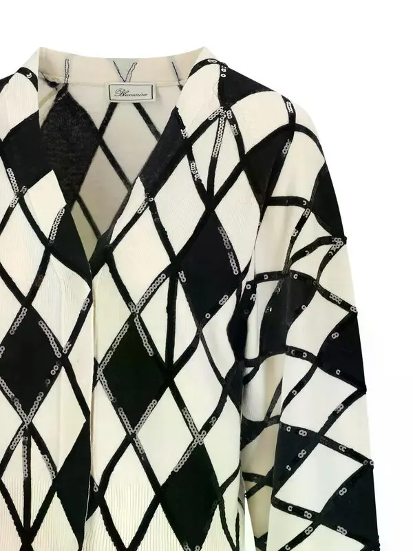 Blumarine Diamond Argyle-pattern Sequin-embellished Cardigan - White