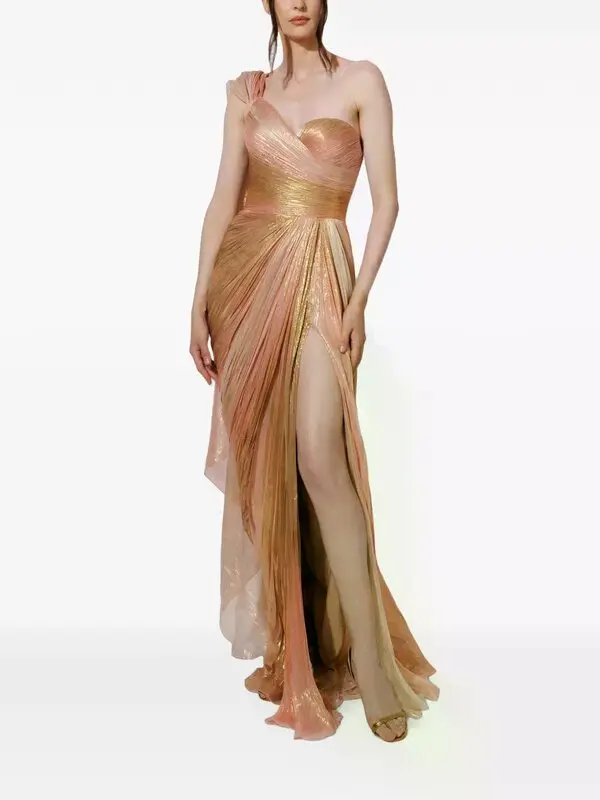 IRIS SERBAN One-shoulder Draped Maxi Dress - Gold