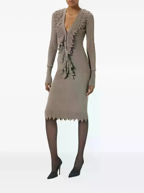 Blumarine Ribbed Scalloped-edge Midi Pencil Skirt - Neutrals