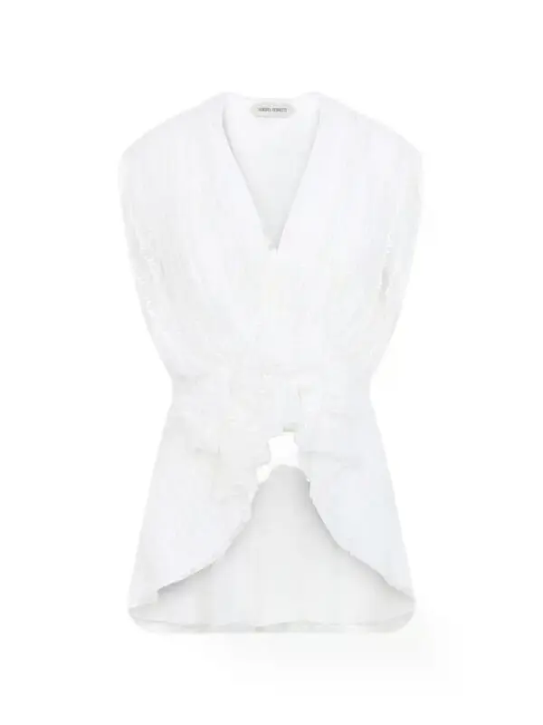Alberta Ferretti Ruffled V-neck Blouse - White