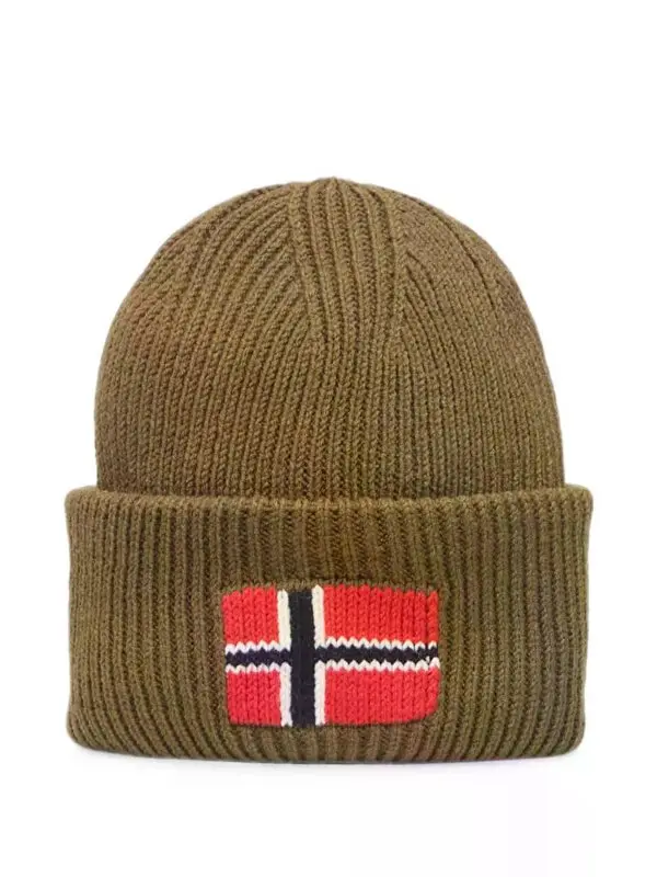 NAPAPIJRI Evei Logo-patch Ribbed Beanie Hat - Green