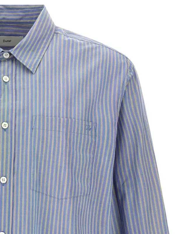 DUNST Striped Long-sleeve Shirt - Blue