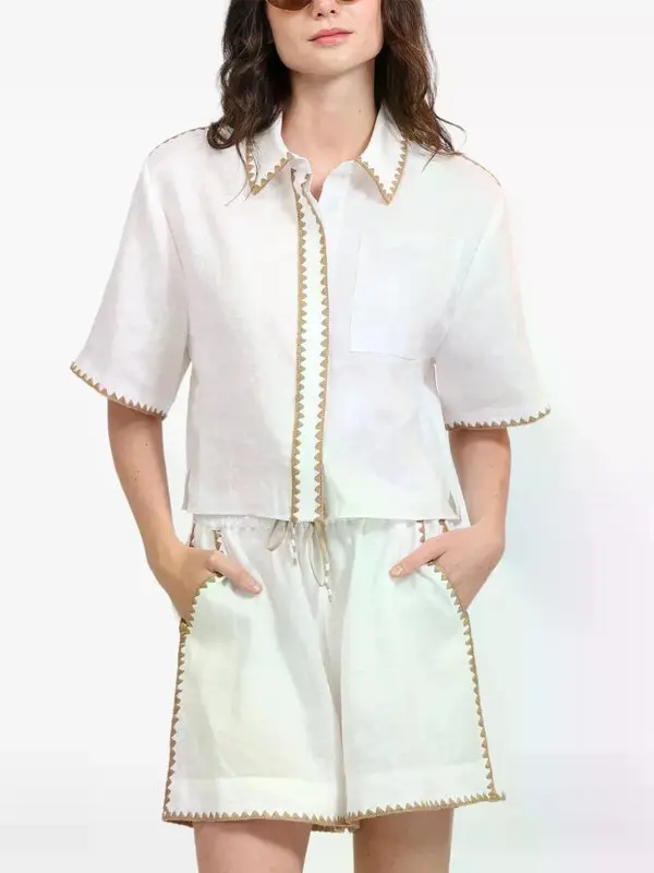 Las Surenas Mosaico Embroidered Linen Shorts