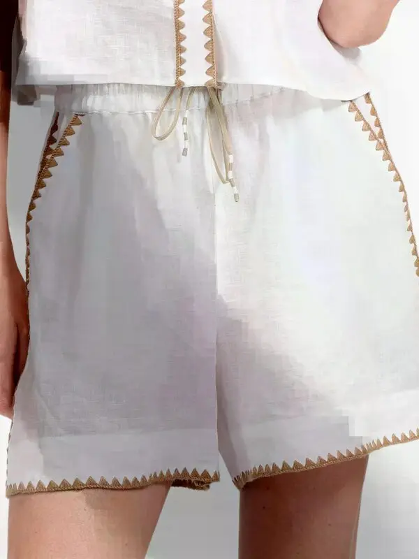 Las Surenas Mosaico Embroidered Linen Shorts
