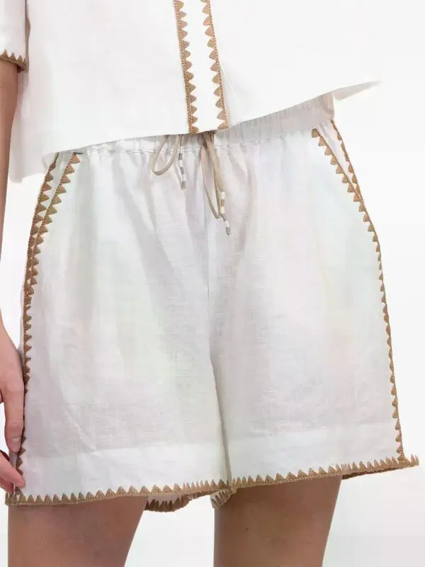 Las Surenas Mosaico Embroidered Linen Shorts