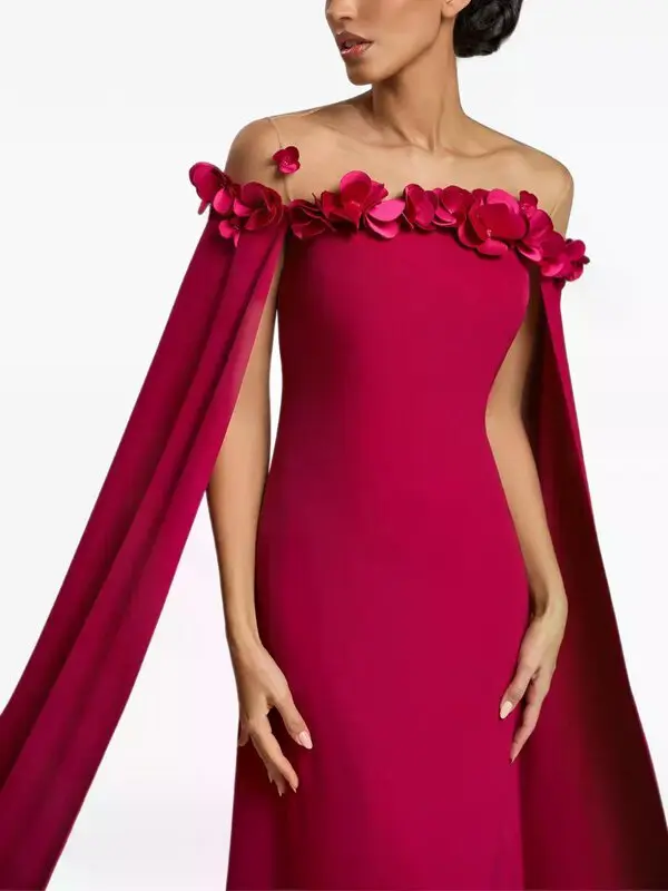 CRISTALLINI Adelaida Floral-appliqué Cape-sleeve Maxi Dress