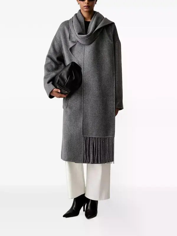 VICOLO Fringe-trimmed Scarf-detail Coat - Grey