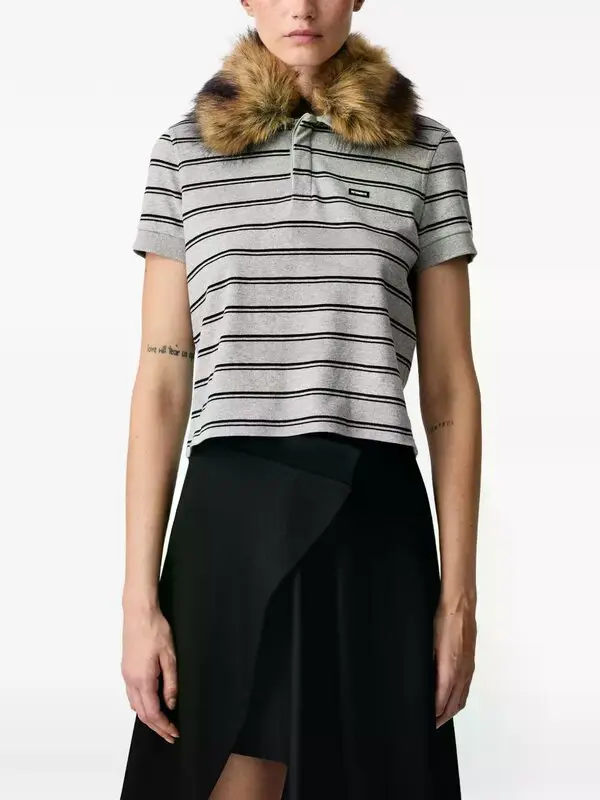 Vetements Faux-fur Collar Striped Polo Shirt