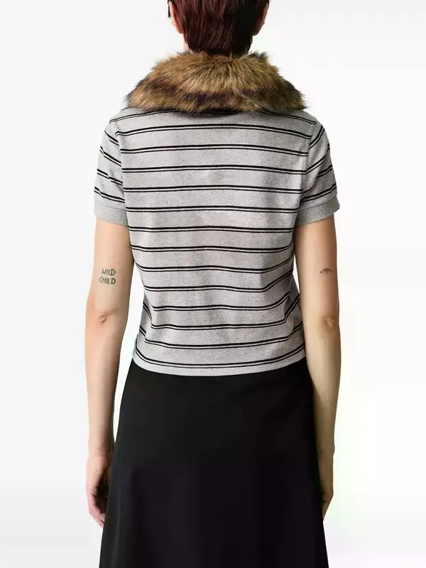 Vetements Faux-fur Collar Striped Polo Shirt