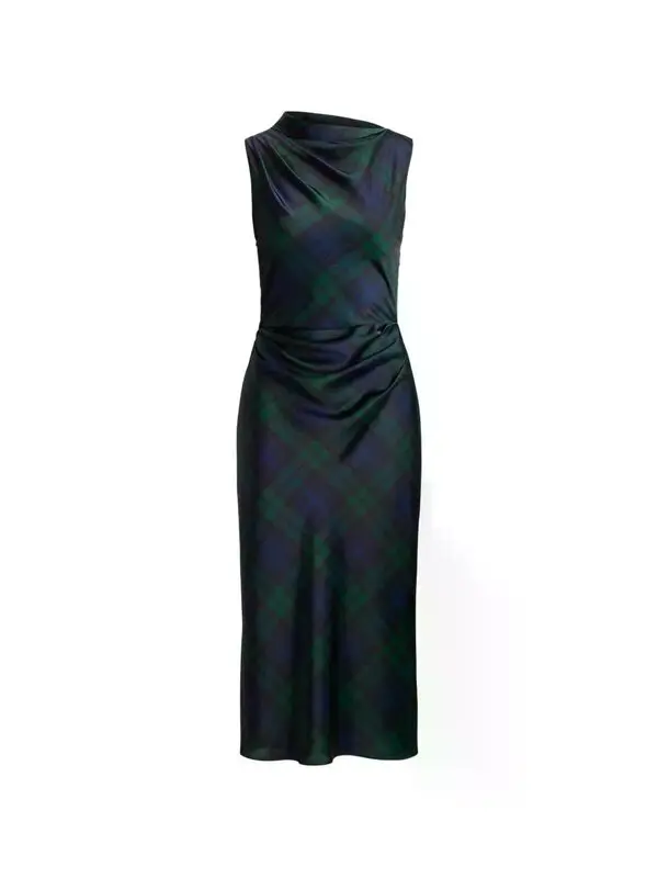Ralph Lauren Ardalla Tartan-print Draped Midi Dress - Green