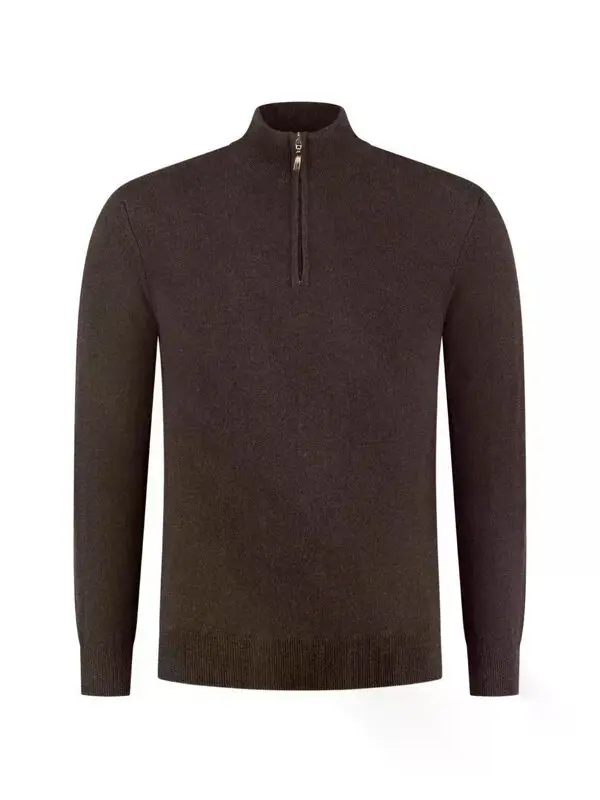 DORIANI CASHMERE Quarter-zip Knitted Sweater - Brown