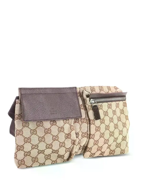 Gucci Vintage Double Gg Canvas With Leather Belt Bag - Brown