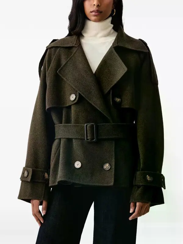 VICOLO Double-breasted Belted Coat - Green
