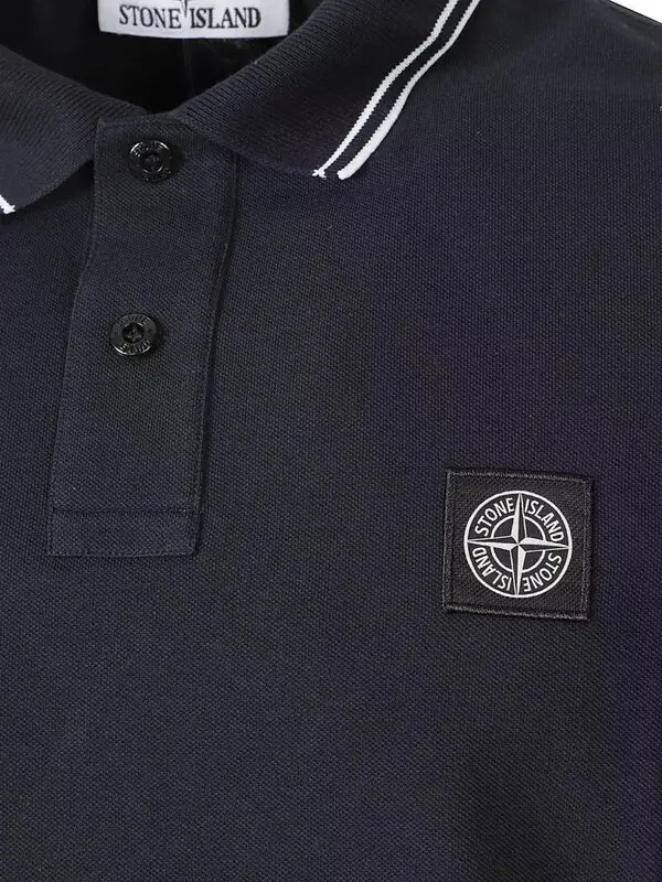 Stone Island 2200010 Organic Cotton Piqué With Stretch Slim-fit Short-sleeve Polo With Compass Patch - Blue