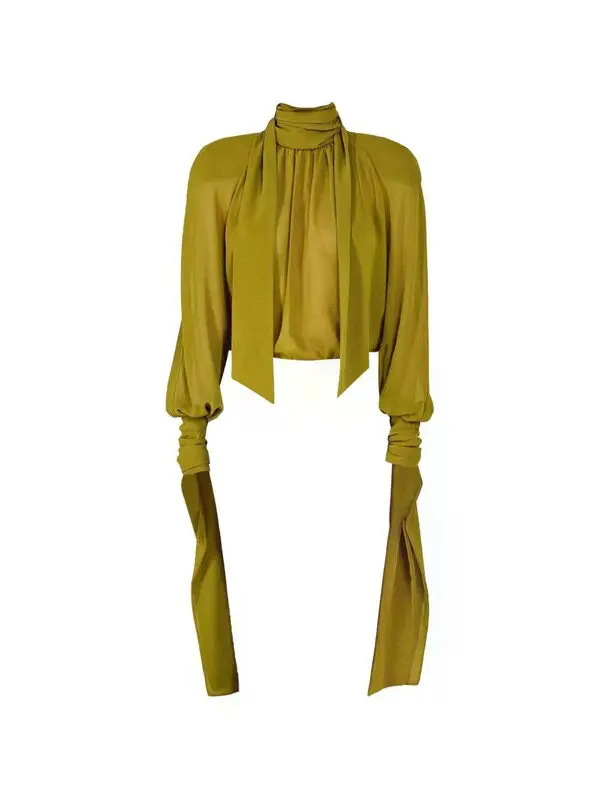 ROWEN ROSE Bow-neck Draped Blouse