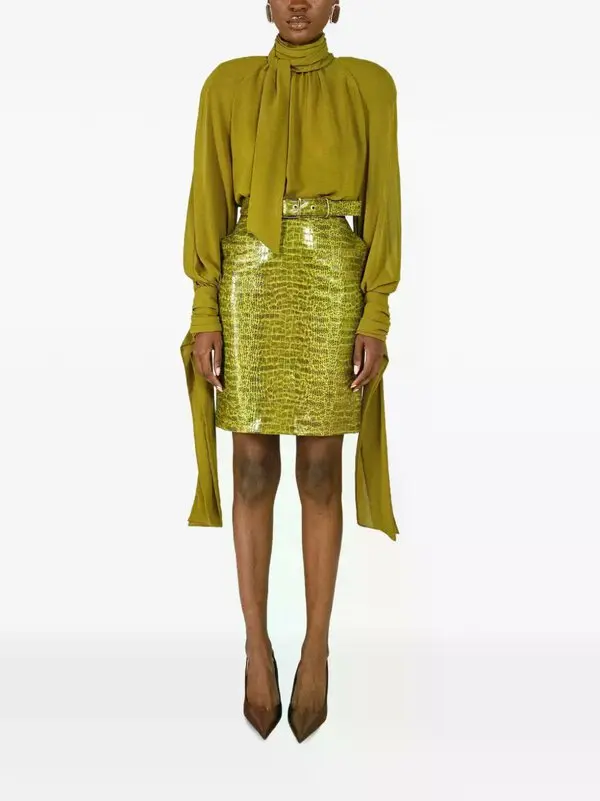 ROWEN ROSE Bow-neck Draped Blouse