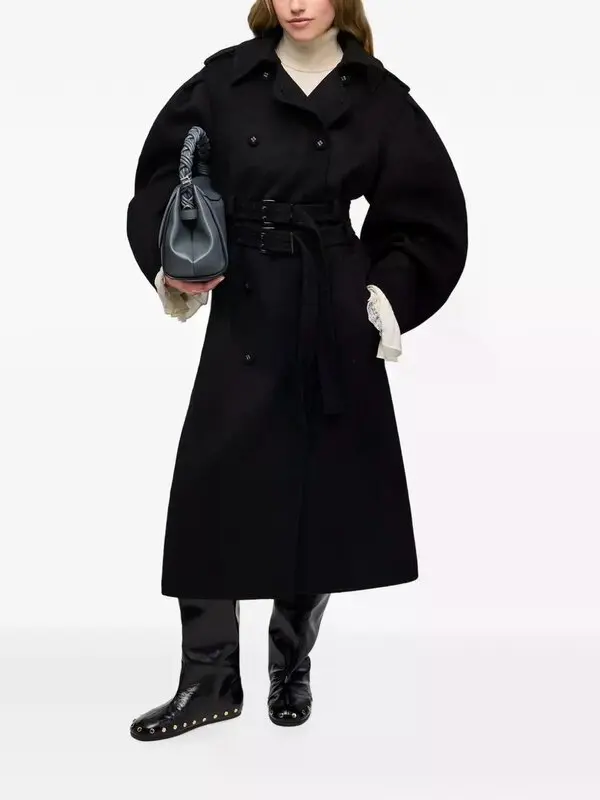 GANNI Coat In Double-faced Wool - Black
