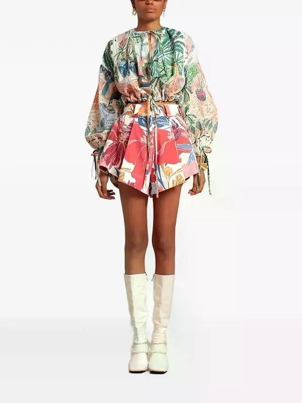 ISLA & WHITE Sophie Floral-print Balloon-sleeve Top