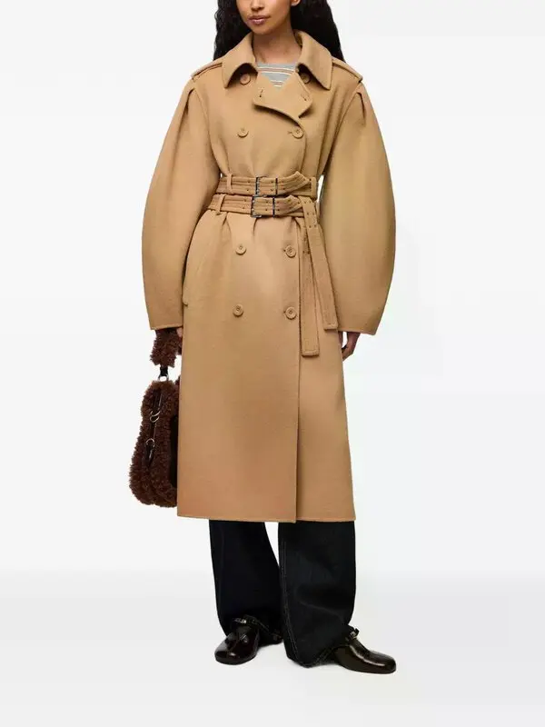 GANNI Coat In Double-faced Wool - Neutrals