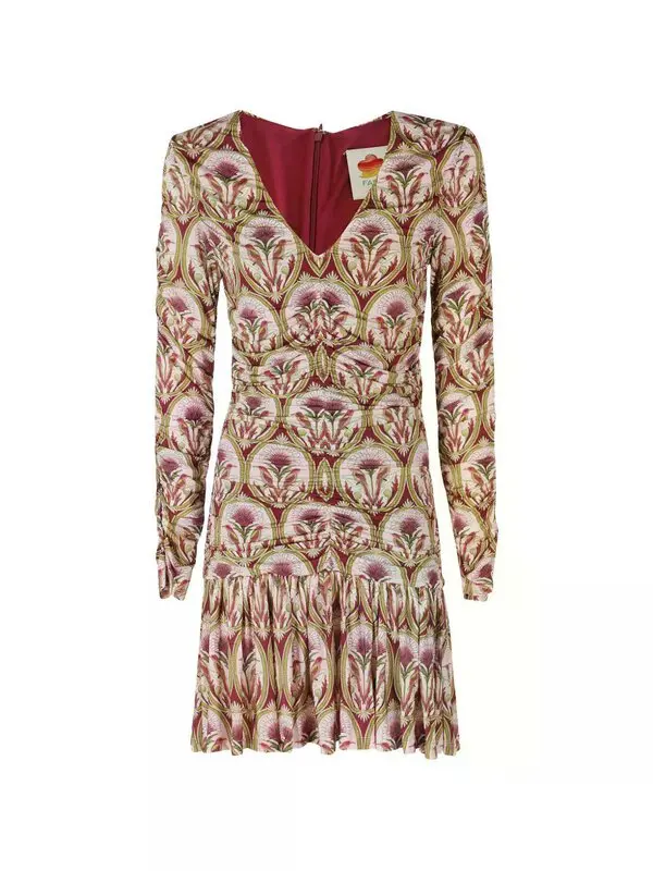 Farm Rio Garden Medal Floral-print Ruched Dress - Red