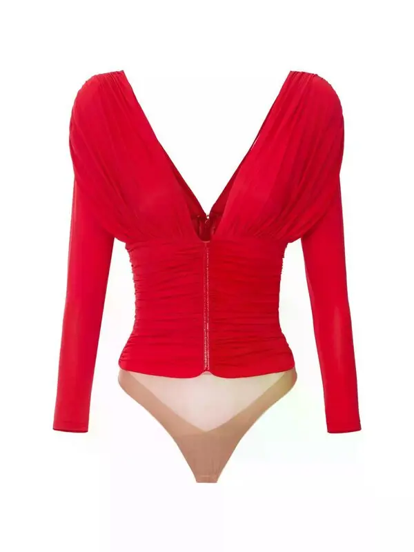 Elisabetta Franchi Bodysuit In Lightweight Crêpe Jersey Fabric - Red