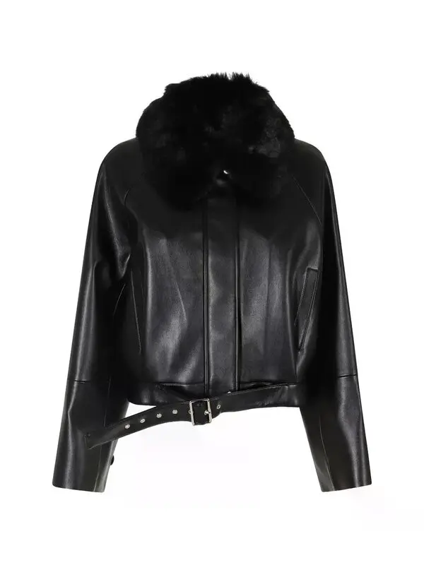 ISABELLE BLANCHE Faux-fur-collar Belted Bomber Jacket - Black