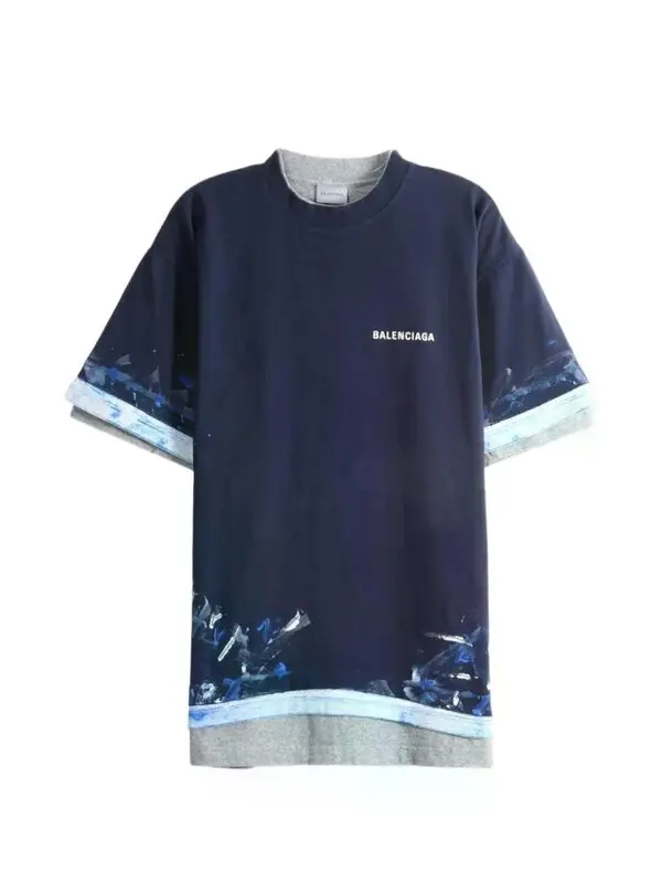 Balenciaga Layered Paint-splatter T-shirt - Blue