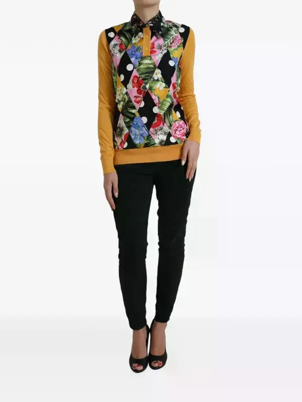 Dolce & Gabbana Patchwork-design Floral-print Polo Shirt