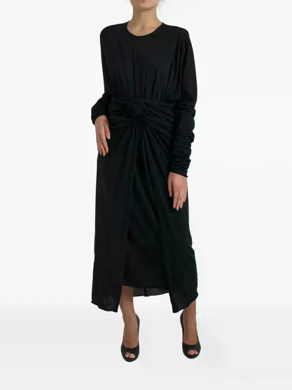 Dolce & Gabbana Rose-detail Long-sleeve Midi Dress - Black