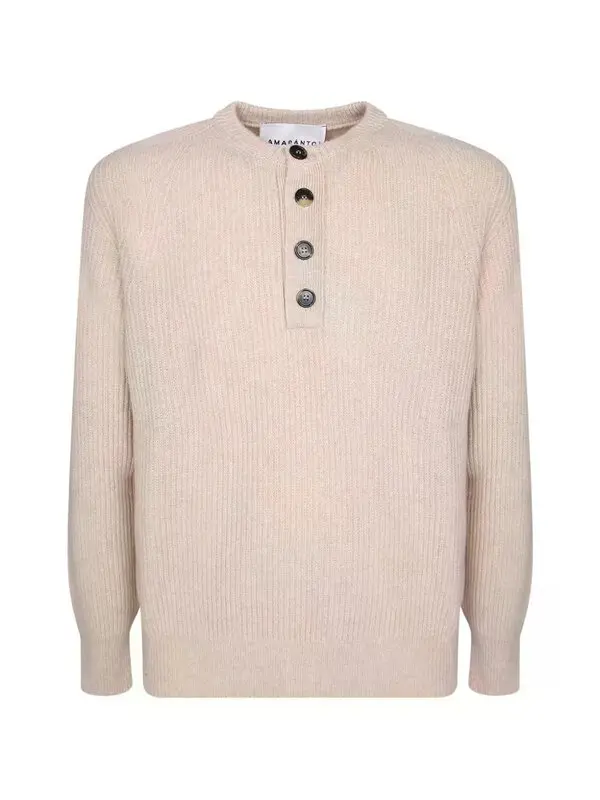 AMARANTO Ribbed-knit Henley Sweater