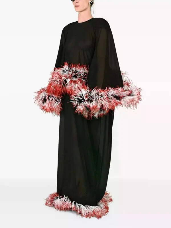 ROWEN ROSE Feather-trim Cape-sleeve Maxi Dress