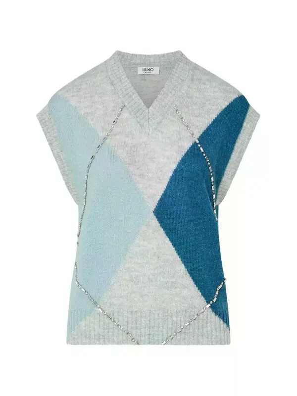 Liu Jo Argyle Vest With Jewel Embroidery