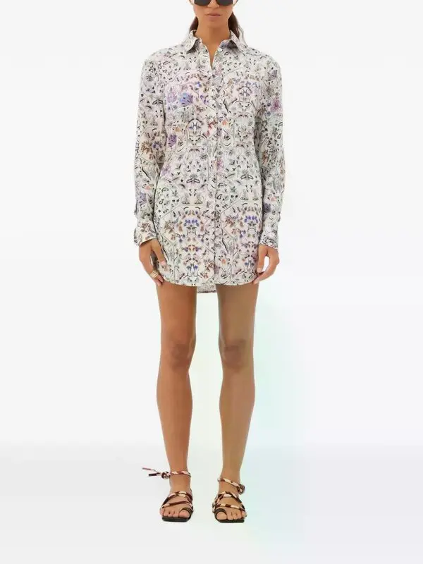 MARIA CHER Valongo Rubi Floral-print Shirt Mini Dress - White