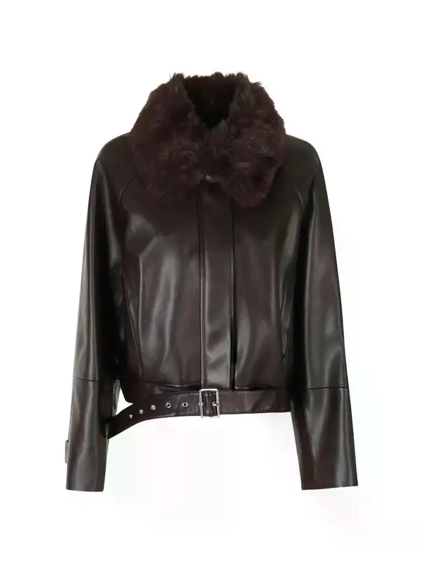 ISABELLE BLANCHE Faux-fur Collar Belted Bomber Jacket - Brown
