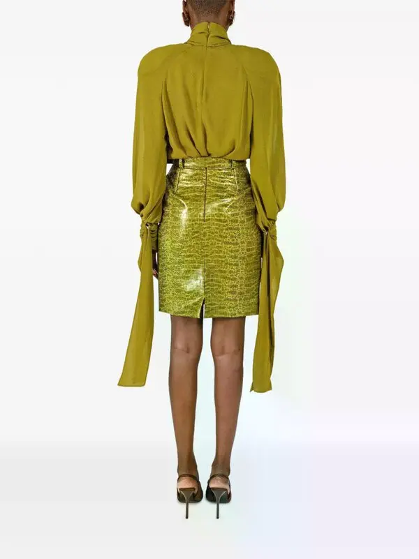 ROWEN ROSE Croc-effect Belted Mini Skirt - Green