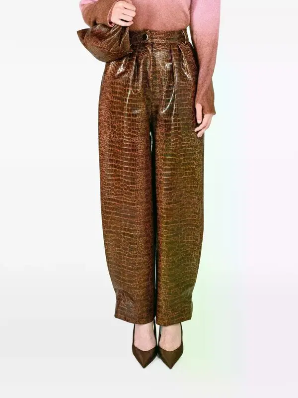 ROWEN ROSE Crocodile-effect Pleated Trousers
