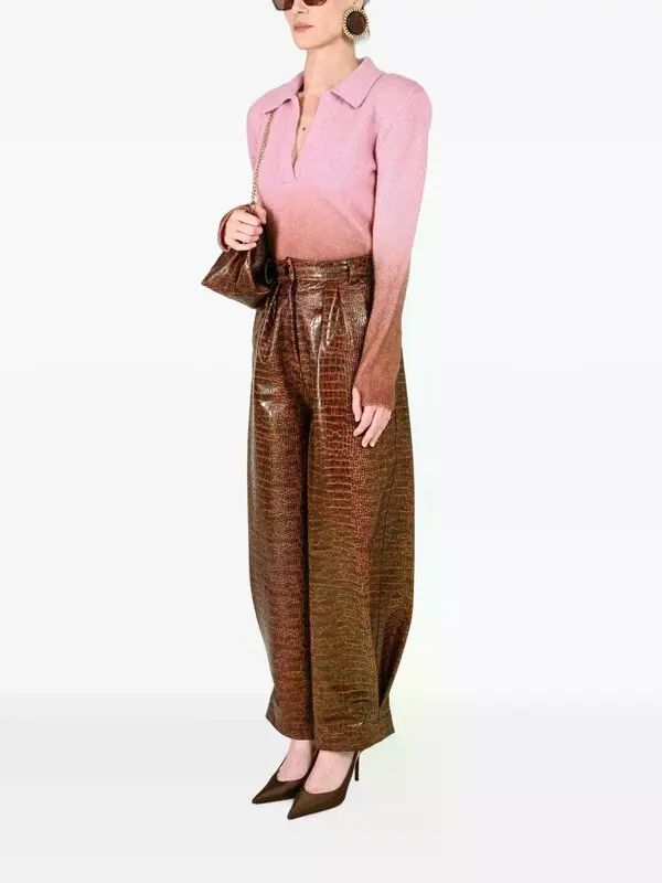 ROWEN ROSE Crocodile-effect Pleated Trousers