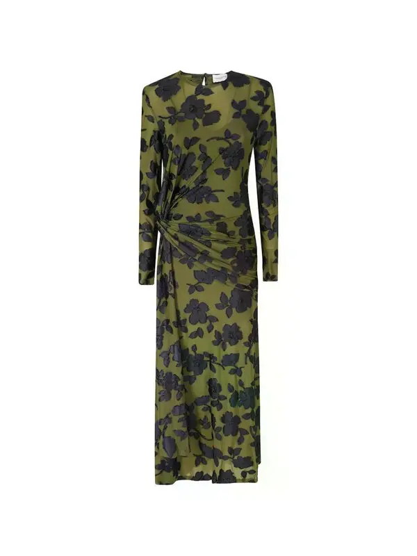 ISABELLE BLANCHE Floral-embroidered Gathered Maxi Dress - Green