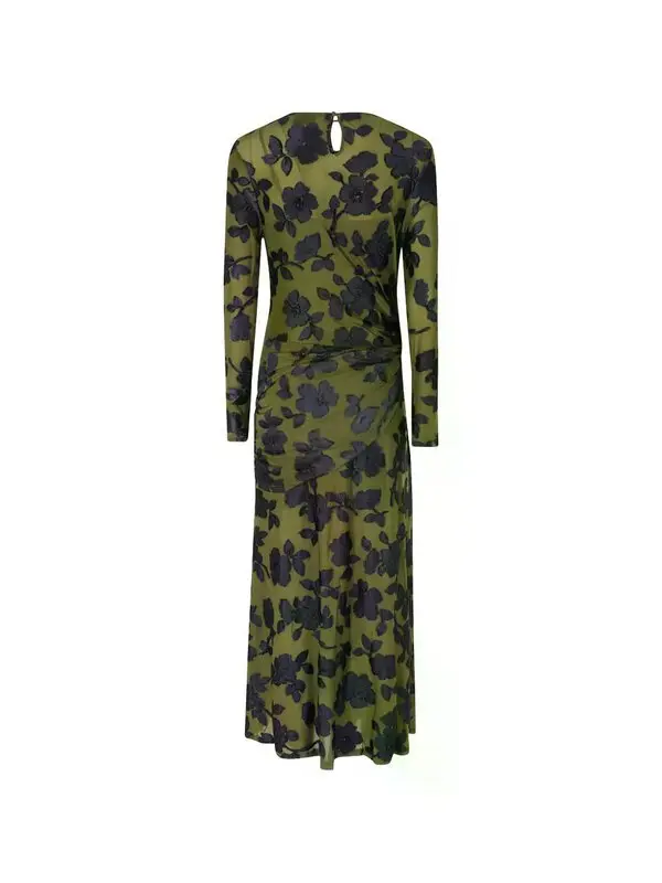ISABELLE BLANCHE Floral-embroidered Gathered Maxi Dress - Green
