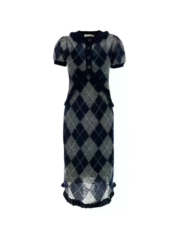 SHUSHU/TONG Argyle-knit Ruffled-trim Midi Dress