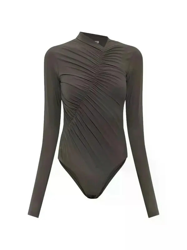 AGOLDE Ruched Long-sleeve Bodysuit - Grey