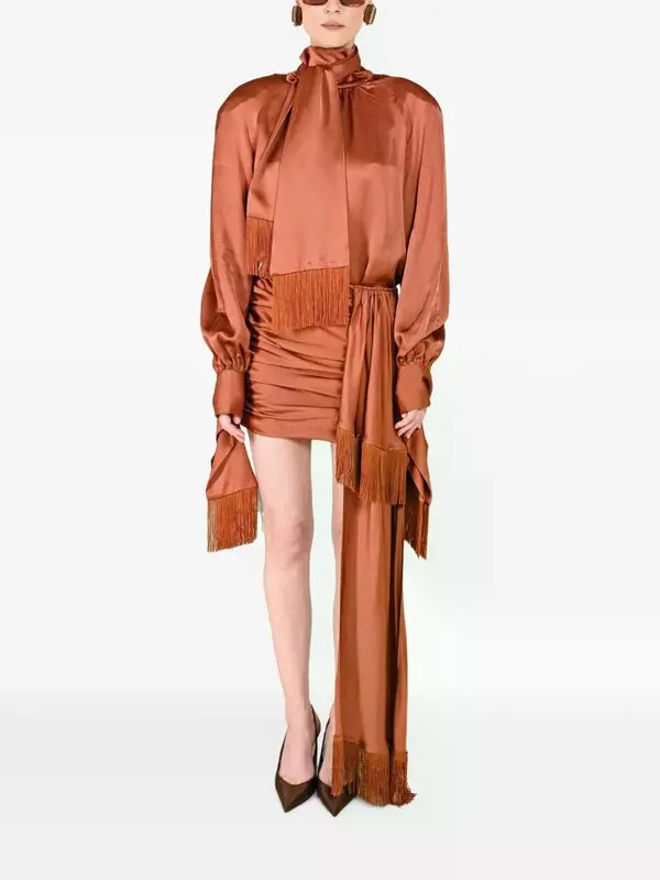 ROWEN ROSE Fringed Pussy-bow Blouse