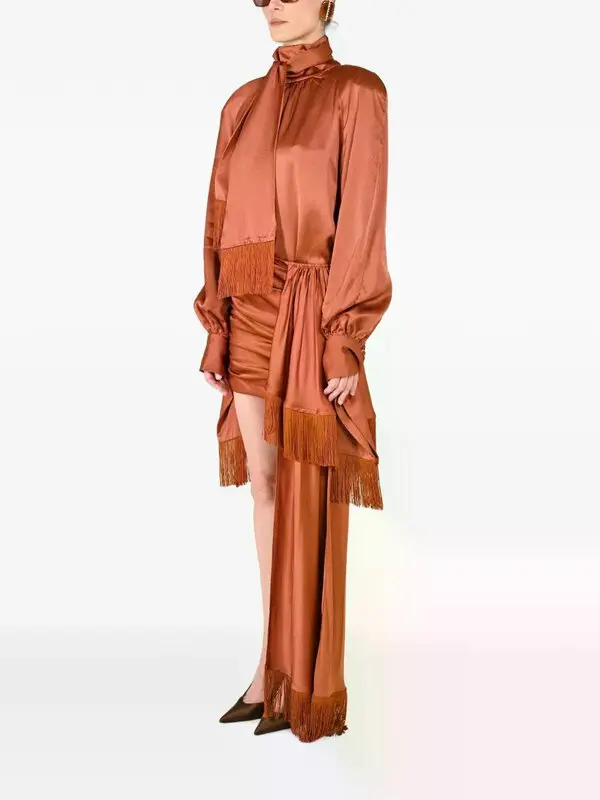 ROWEN ROSE Fringed Pussy-bow Blouse