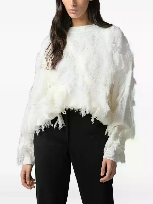 GAELLE PARIS Fringed Drop-shoulder Sweater