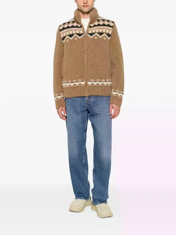 Moncler Fair-isle Padded Jacket - Brown