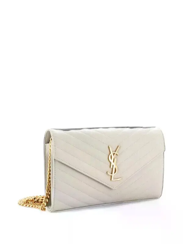 Saint Laurent Classic Monogram Wallet On Chain Matelasse Chevron Leather Medium Crossbody Bag