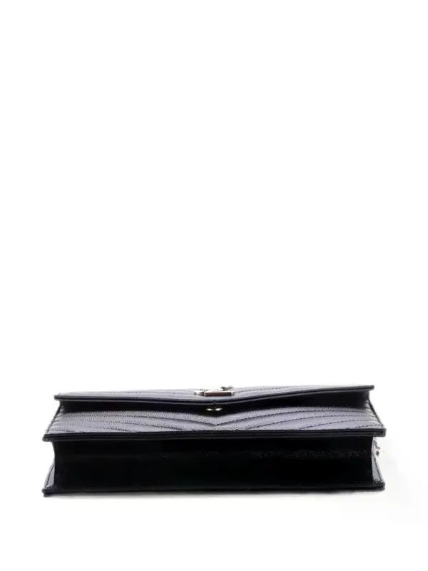 Saint Laurent Classic Monogram Wallet On Chain Matelasse Chevron Leather Small Crossbody Bag - Black