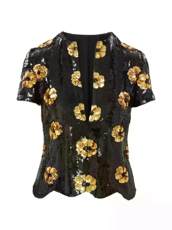 Brandon Maxwell Kiera Sequin-embellished Floral-print Top